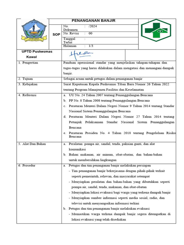 Sop Penanganan Bencana Banjir | PDF