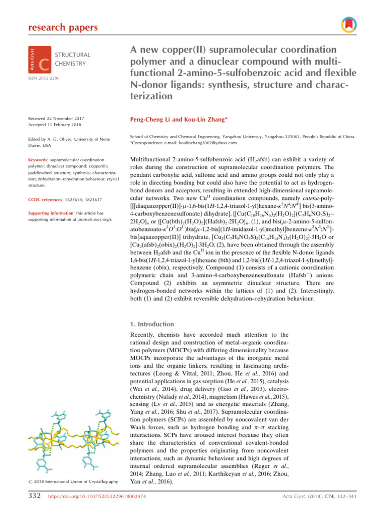 A New Copper (II) Supramolecular Coordination | PDF | Coordination Complex | Ion