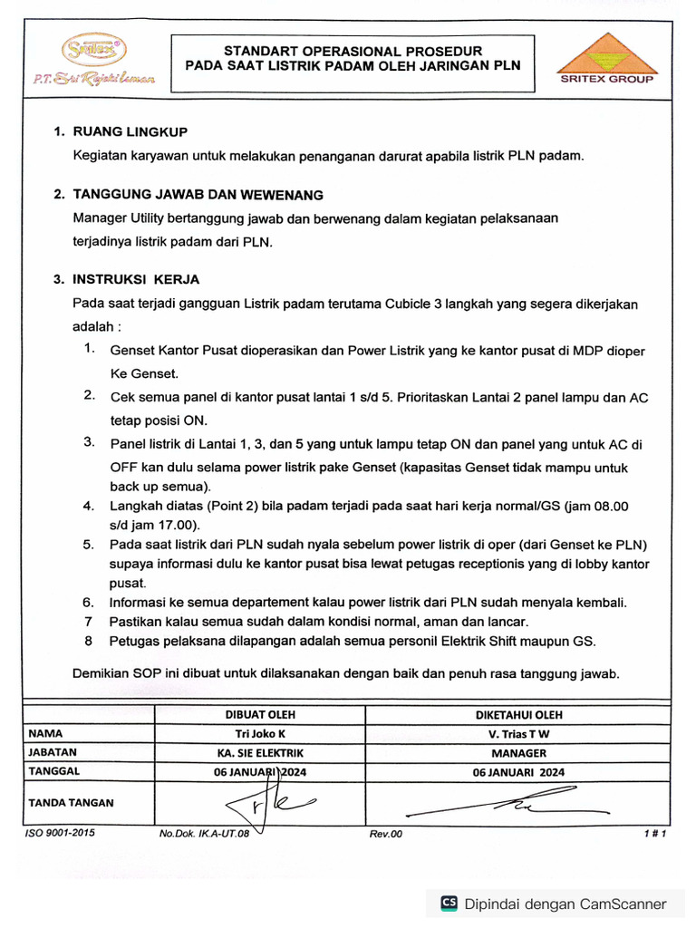 SOP Listrik Padam | PDF