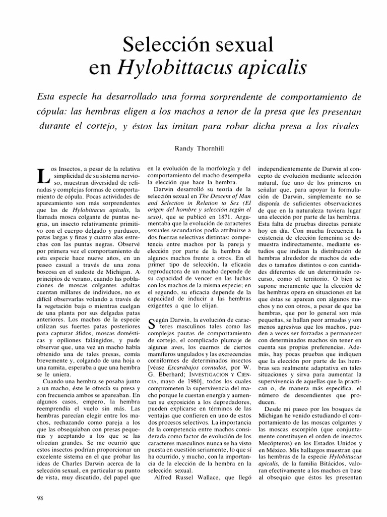 Selección sexual en Hylobittacus apicalis | PDF | Selección sexual ...