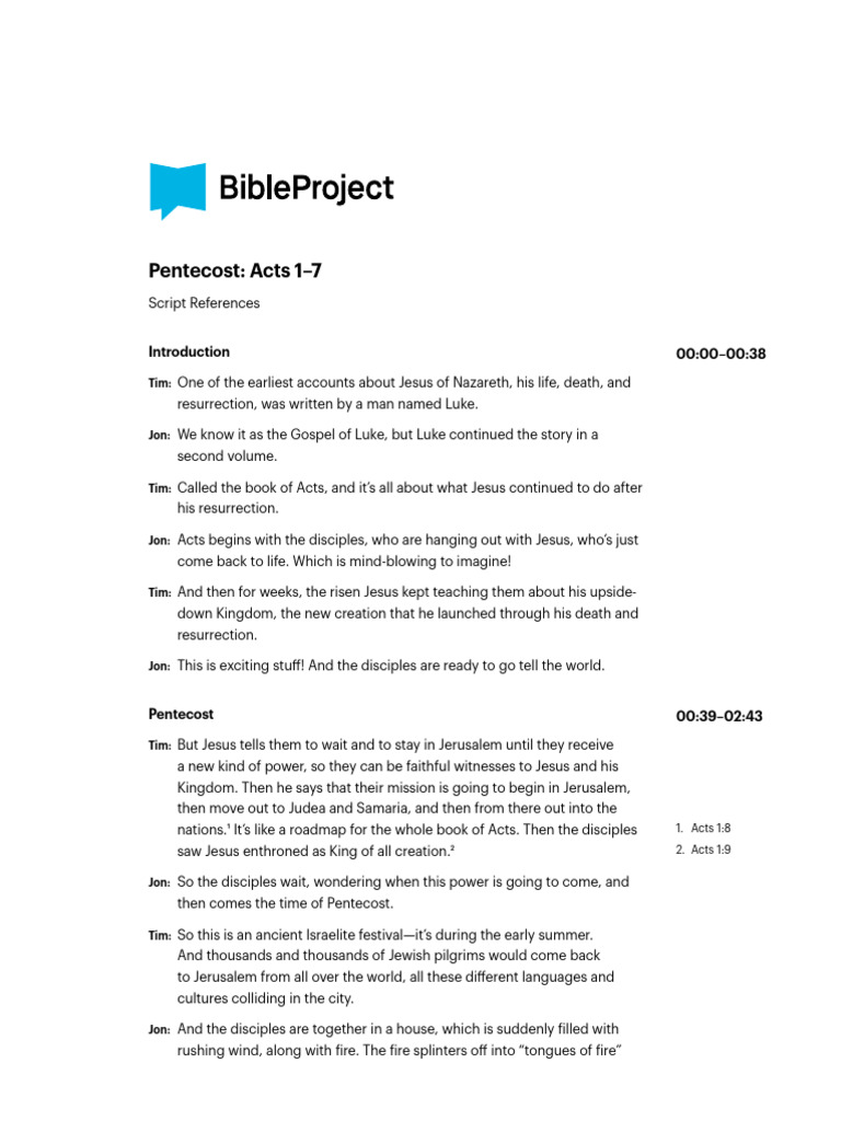 Pentecost Acts 1-7 Script-References | PDF | Acts Of The Apostles | Jesus