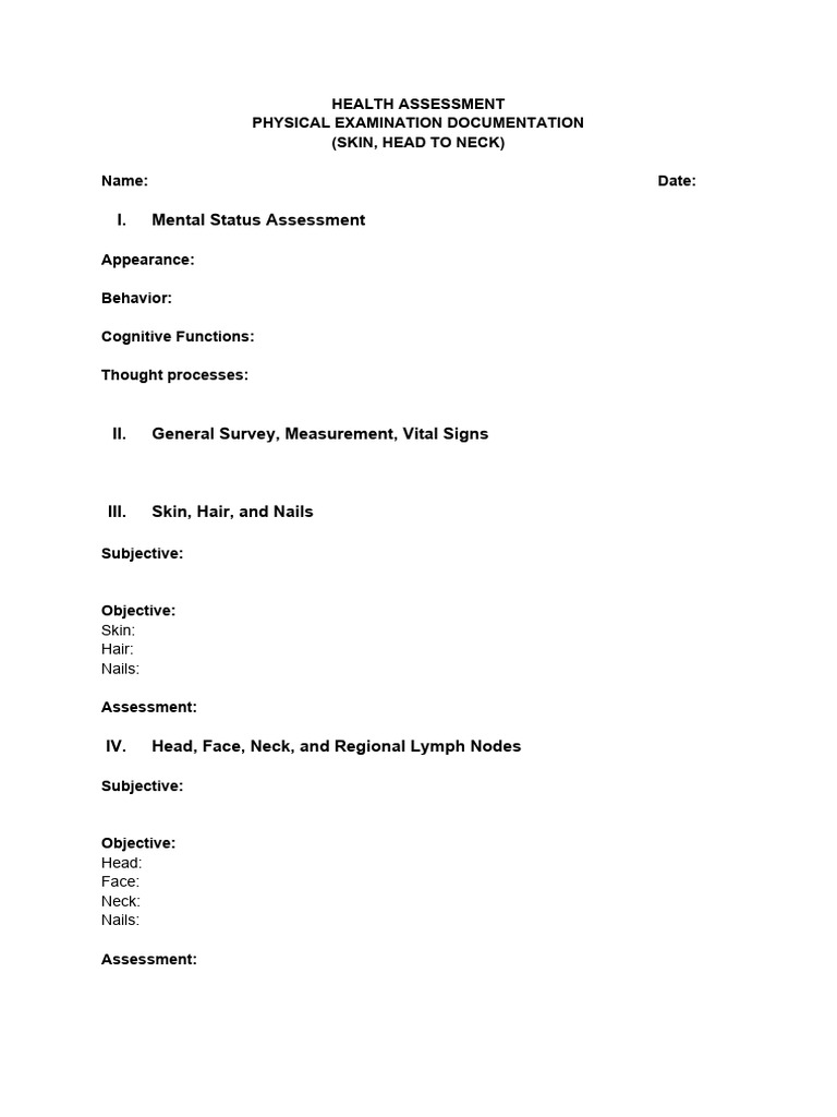 Health Assessment Documentation Skin Head To Neck | PDF | Career ...