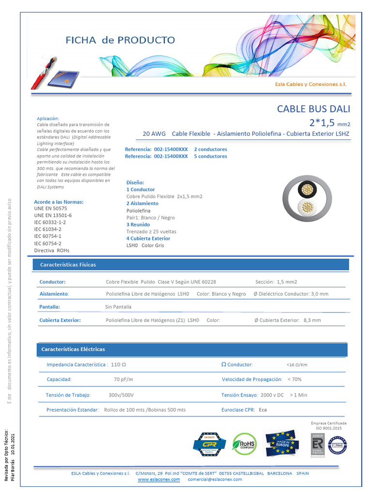 Cable Bus DALI 2x1.5 mm² LSHZ | PDF | Bienes manufacturados | Electrónica