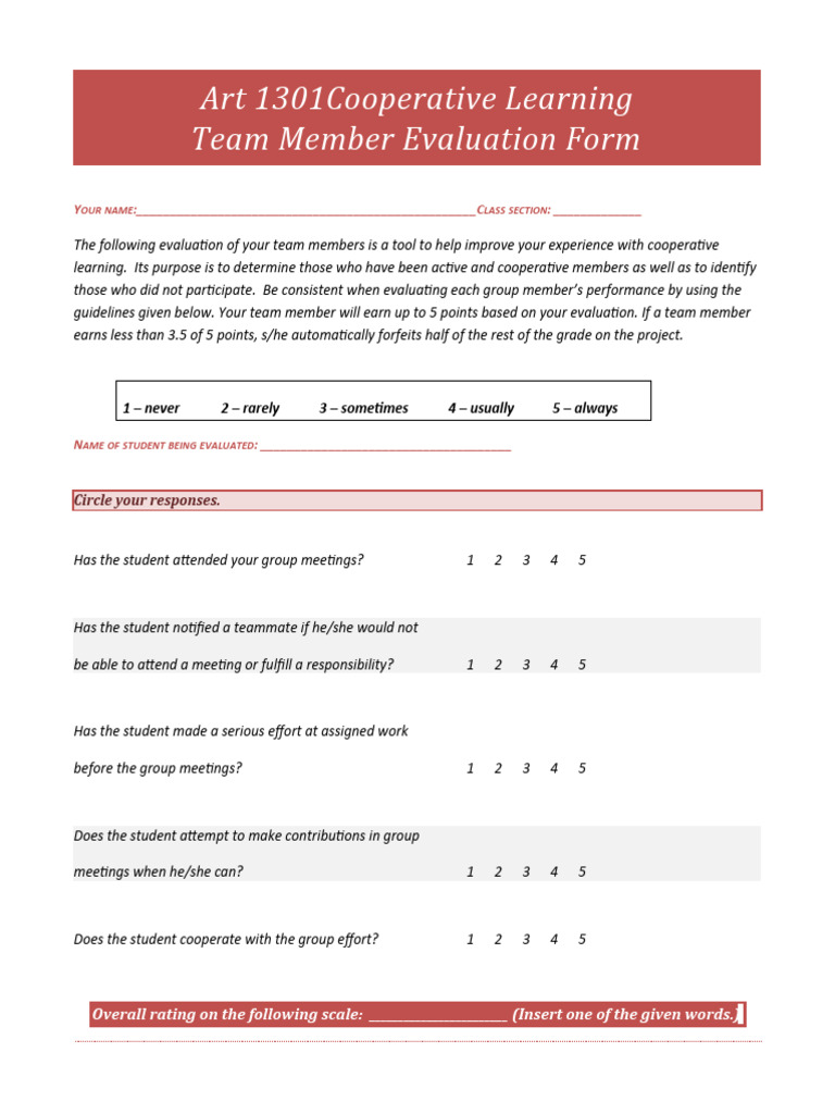 Collaborative Learning Team Member Evaluation | PDF | Cognition