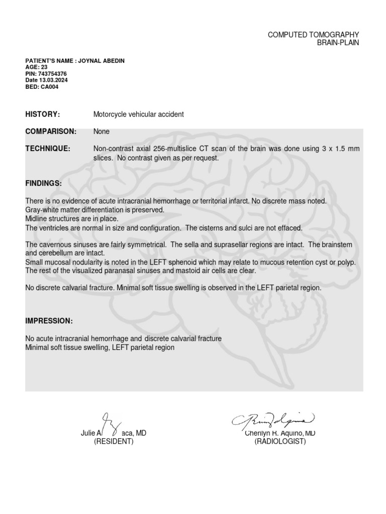 CT Scan Result Sample Template | PDF