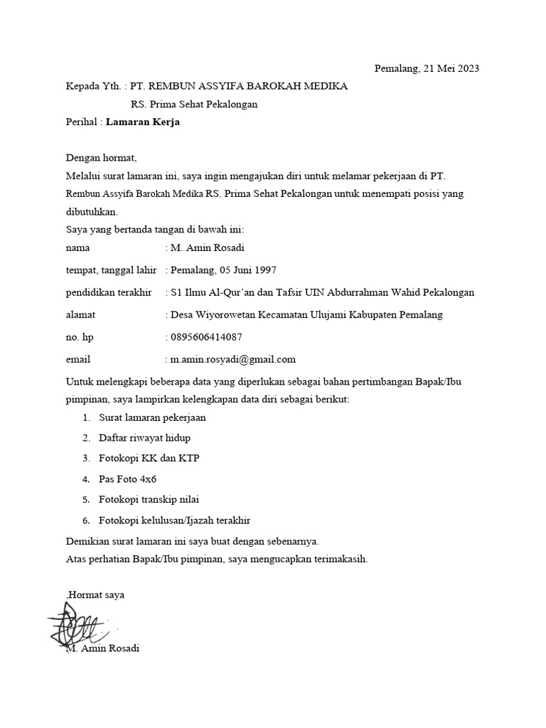 Surat Lamaran RS.R | PDF