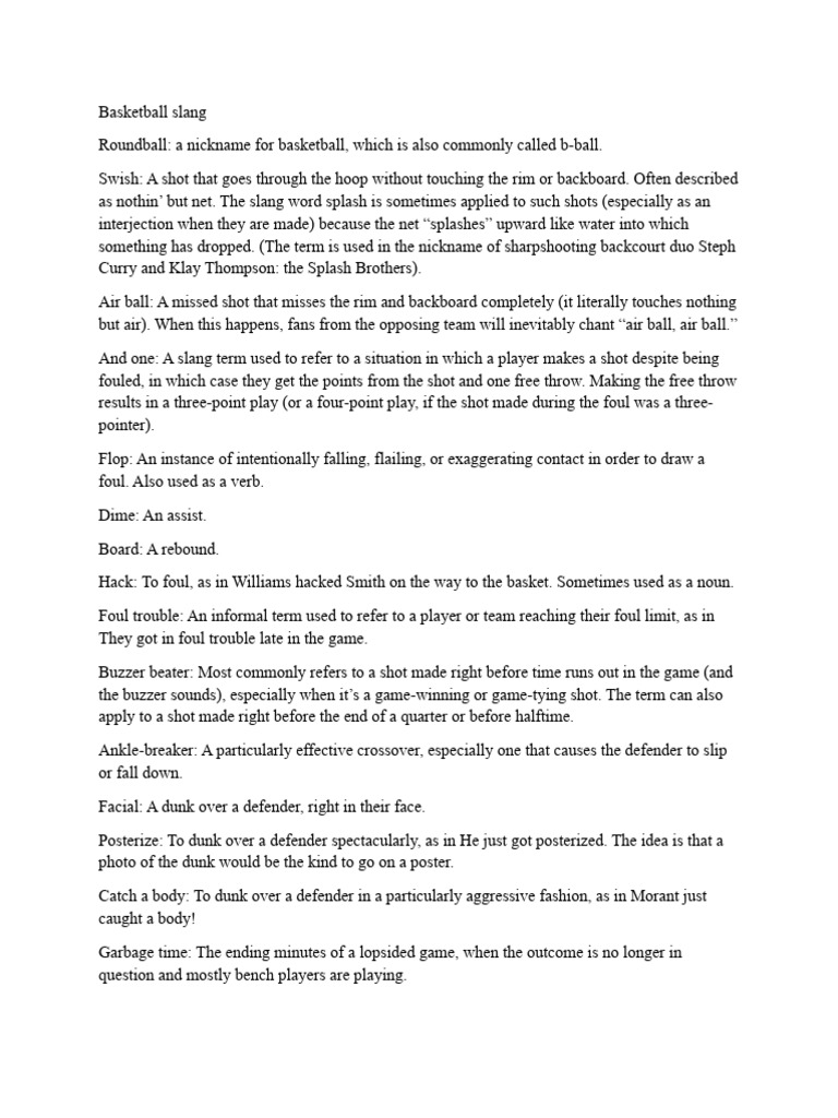 Sports Lingo For Basketball | Download Free PDF | Games Of Physical ...