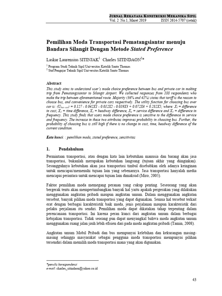 Pemilihan Moda Transportasi Pematangsiantar | PDF