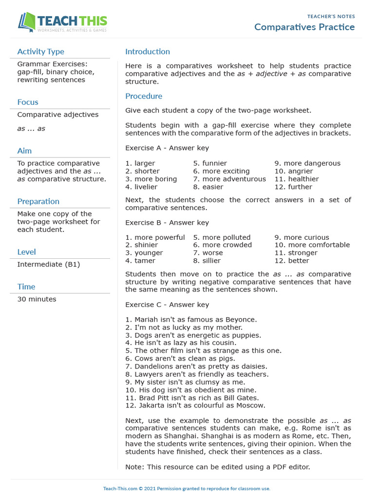 Comparatives Practice | PDF
