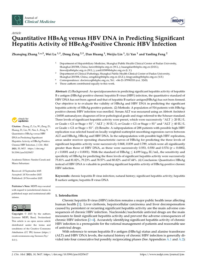 Quantitative HBsAg Versus HBV DNA in Predicting Significant Hepatitis ...