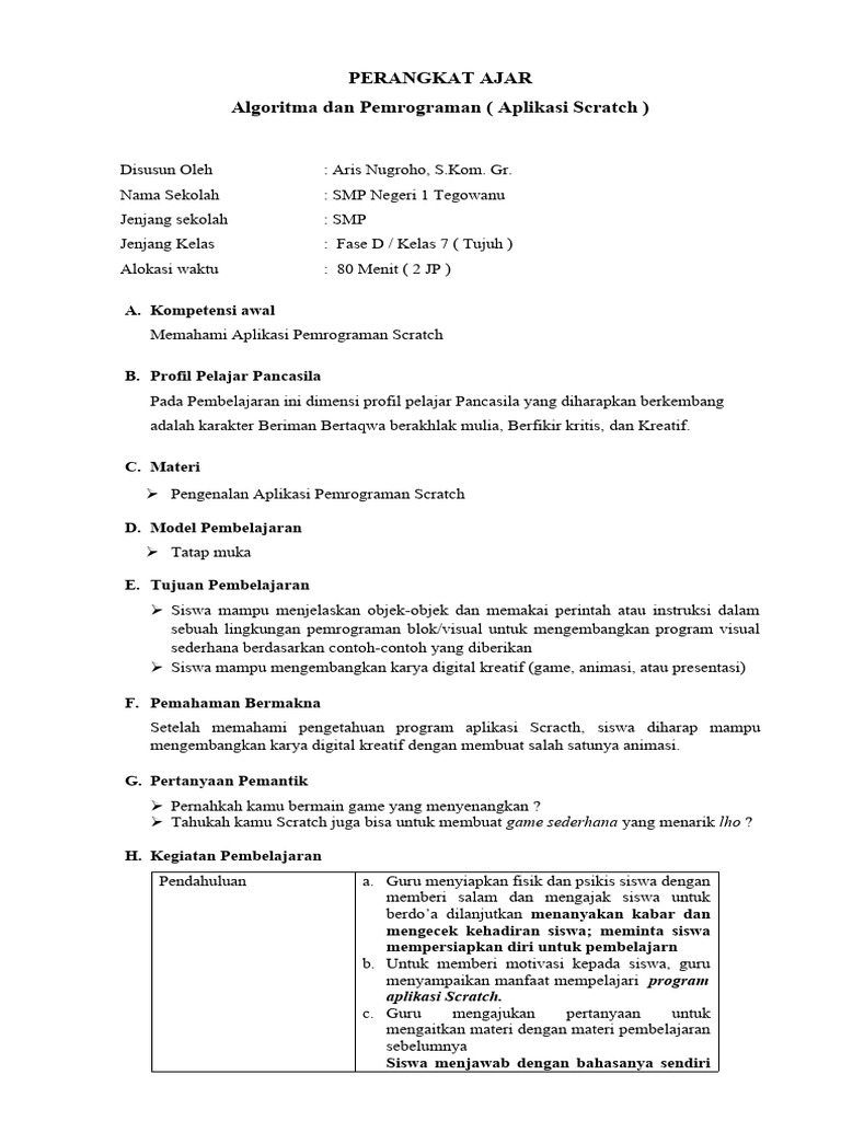 Alur Pembelajaran MERDEKA - Algoritma Dan Pemrograman Aplikasi Scratch | PDF