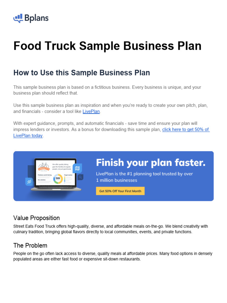 Food Truck Business Plan | PDF | Restaurants | Food Truck