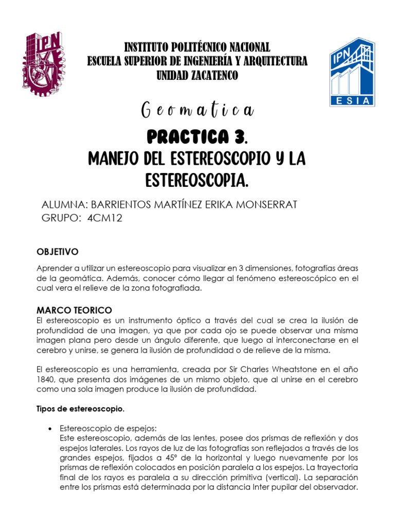 Practica 3 Geomatica | PDF | Estereoscopia | Óptica