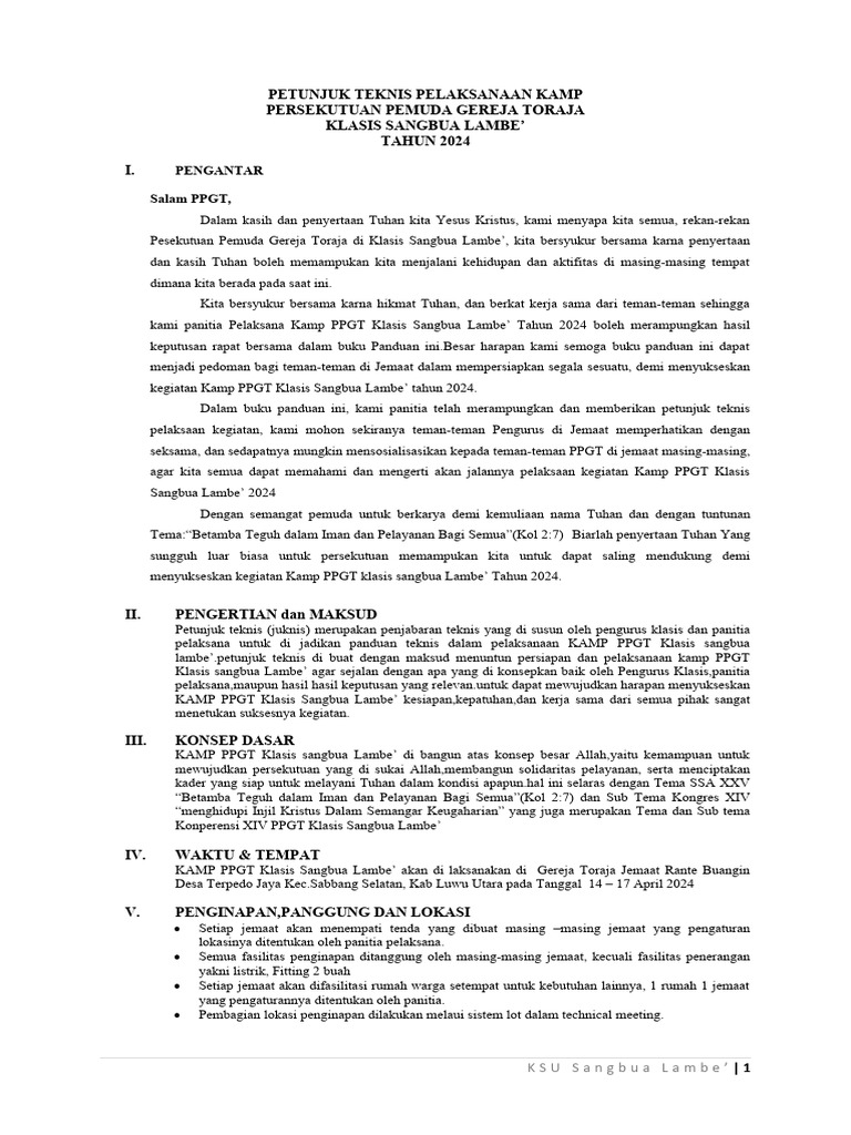 Juknis Kamp PPGT KSL 2024 | PDF