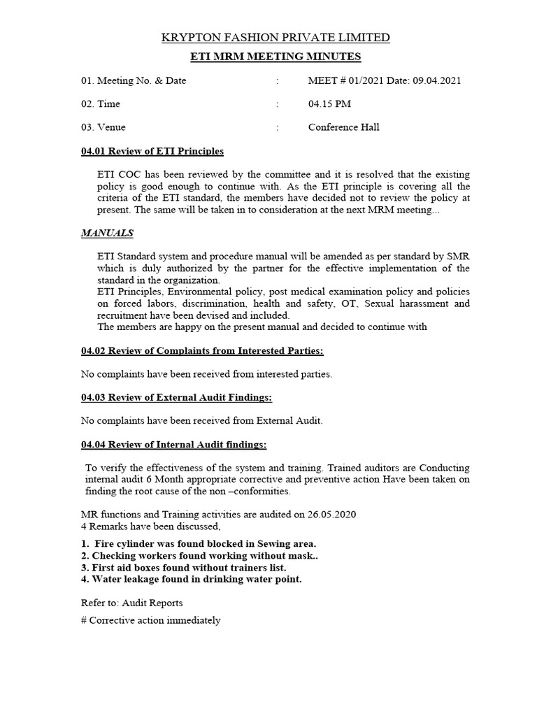 MRM - 2021 | PDF | Audit | Occupational Safety And Health