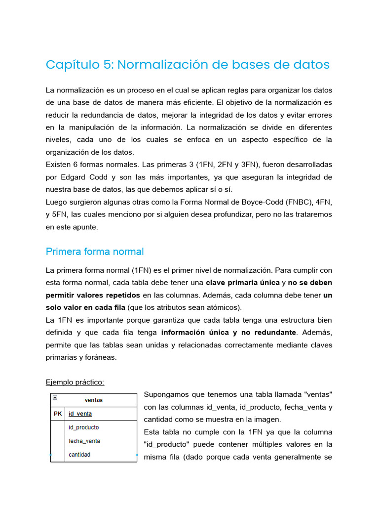 Bases de Datos - Capítulo 5 - Normalización de Bases de Datos | PDF | Gestión de datos | Datos ...