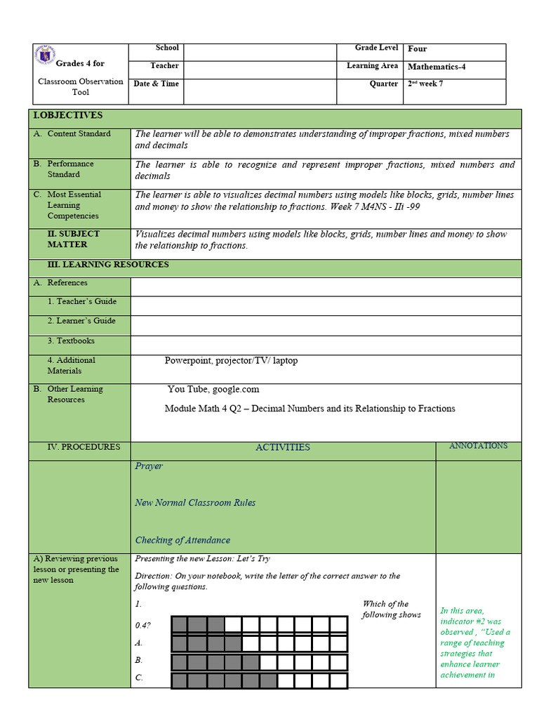 4th Grade Decimal Models and Grids | PDF | Learning | Numbers