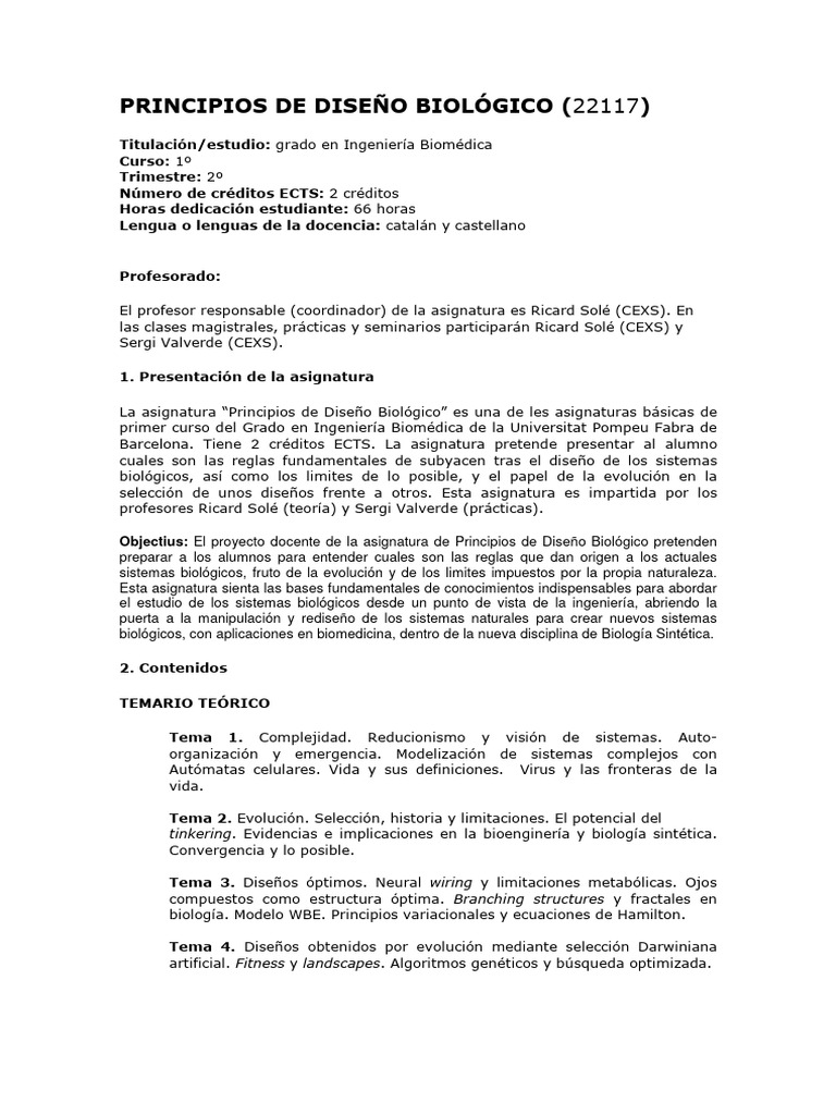 Principios de Diseño Biológico (22117) | PDF | Evolución | Biología