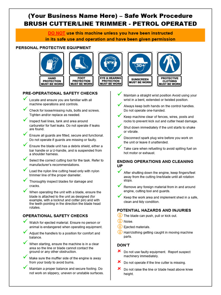 SWP Brush Cutter Line Trimmer Petrol Operated AS505 | PDF ...