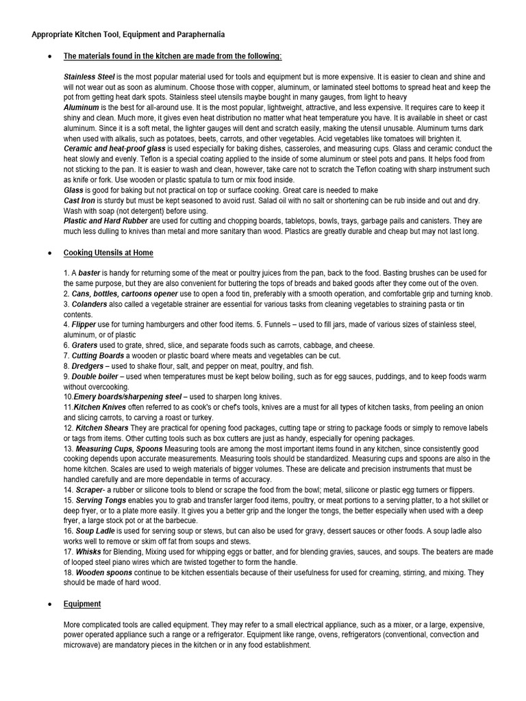 Cookery Reviewer Pdf Kitchen Utensil Refrigerator