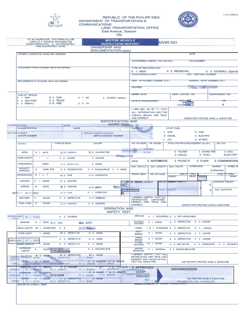LTO Stencil Form for Vehicle Registration | PDF | Private Transport ...