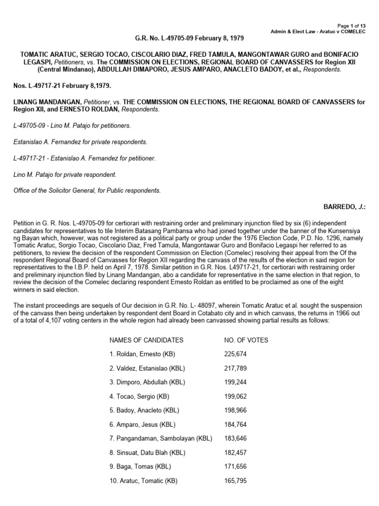 11 - Aratuc V COMELEC | PDF | Certiorari | Supreme Court Of The United ...