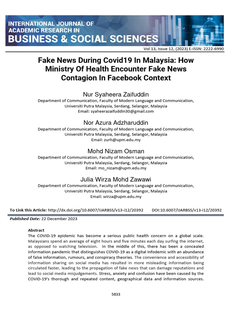 Fake News During Covid19 in Malaysia How Ministry | PDF | Facebook | Media (Communication)