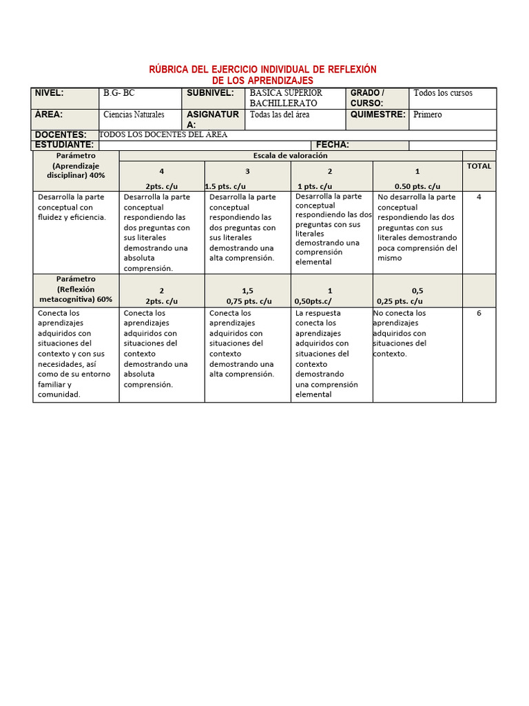 Rúbrica Del Área de Ciencias Naturales | PDF | Aprendizaje ...