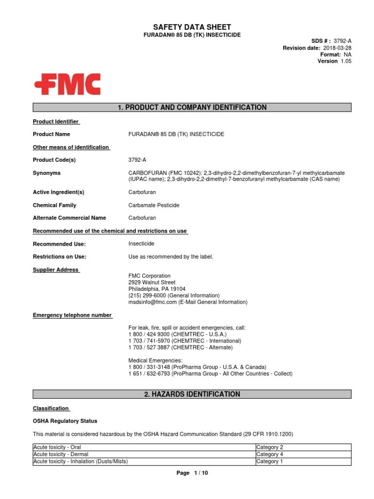 MSDS Furadan | PDF | Dangerous Goods | Pesticide