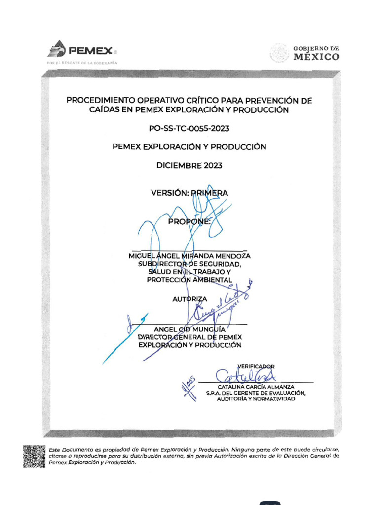 Po-Ss-Tc-0055-2023 Proc. Oper. Crítico Prevención de Caídas | PDF