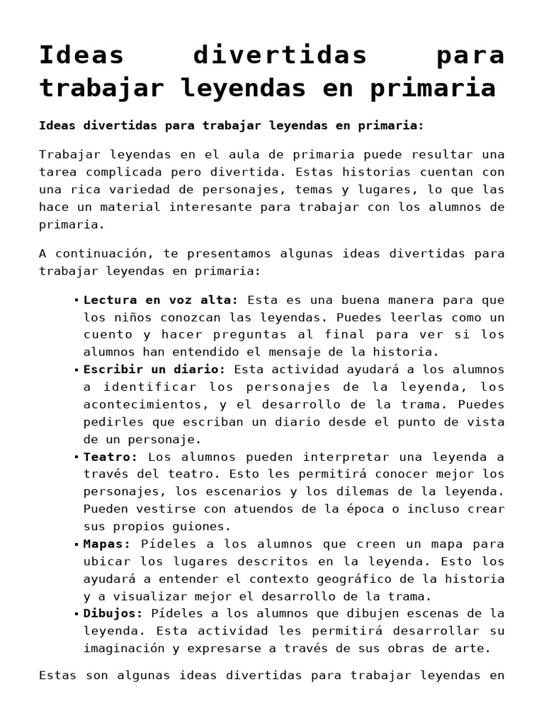 Actividades Divertidas con Leyendas en Primaria | PDF | Leyendas ...