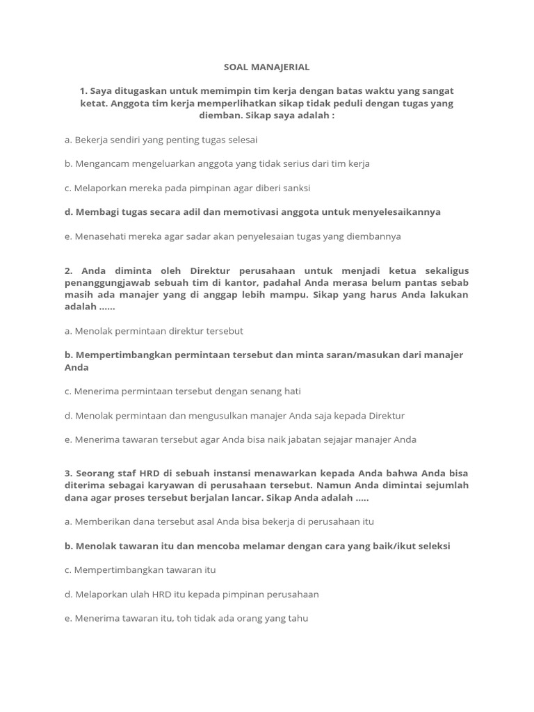 Soal Manajerial | PDF | Karier & Perkembangan