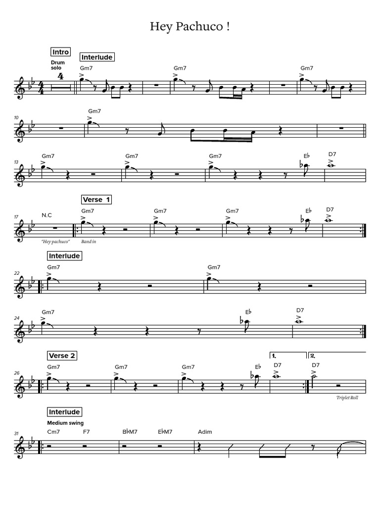 Hey Pachuco (Keyboard or Brass Support) | PDF | Trombone | Musical ...