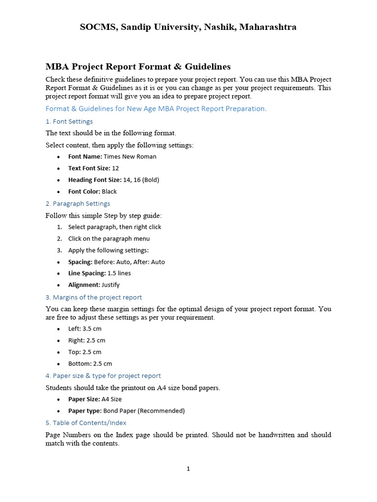 MBA Project Guidelines | PDF | Printing | Computing