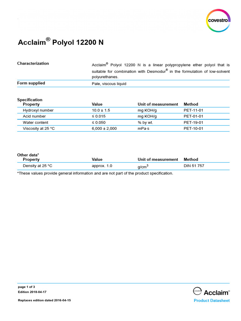 Acclaim Polyol 12200 N - en - 06064388 17471573 21029595 | PDF ...