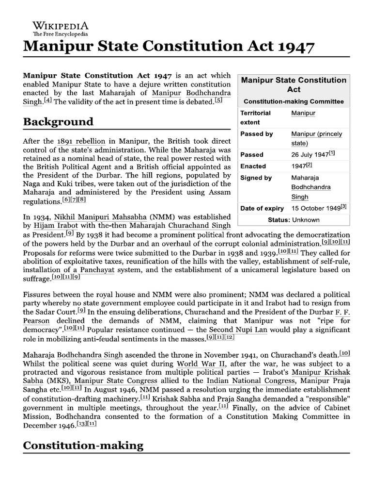 Manipur State Constitution Act 1947 | PDF