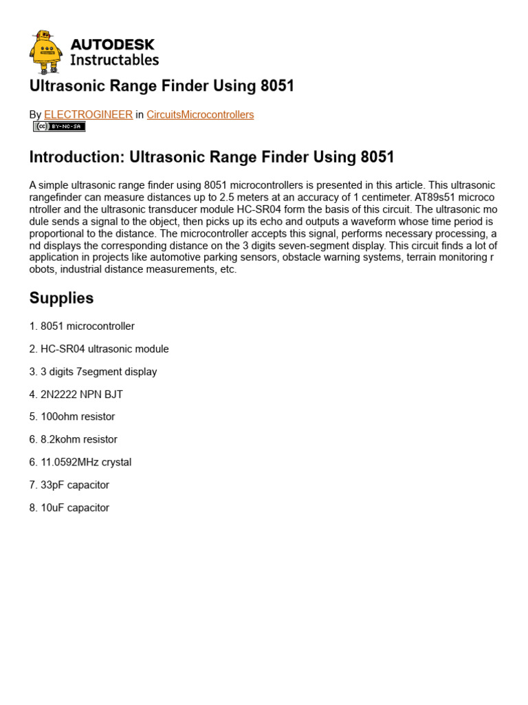 Ultrasonic Range Finder with 8051 | PDF | Electronic Engineering ...