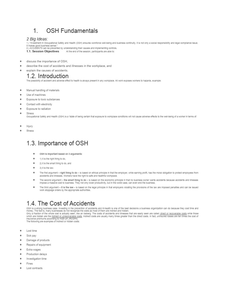 OSH Fundamentals: 2 Big Ideas | PDF | Noise | Occupational Safety And ...
