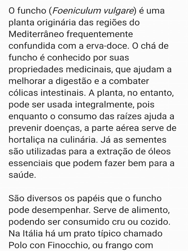O Funcho, Foeniculum Vulgare | PDF