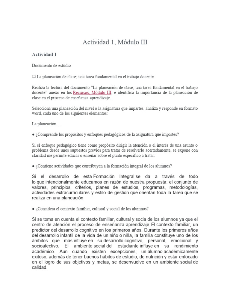 Actividad 1 Modulo Iii | PDF | Maestros | Planificación