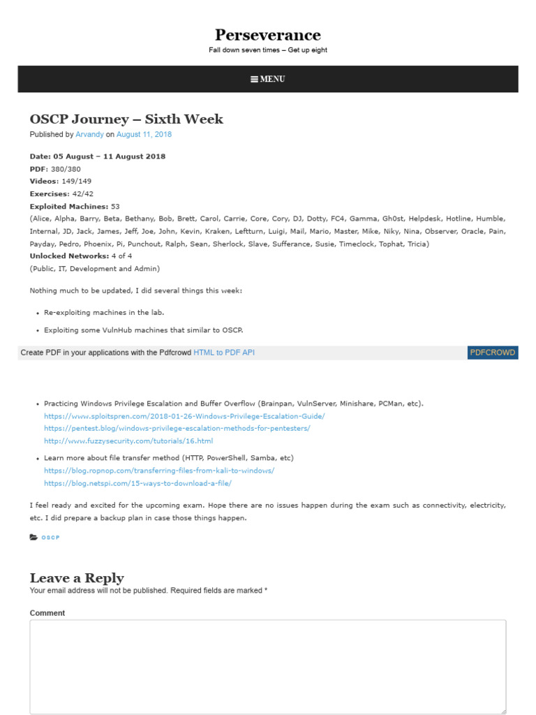 Arvandy Com Oscp Sixth Week | PDF | Computing | Software