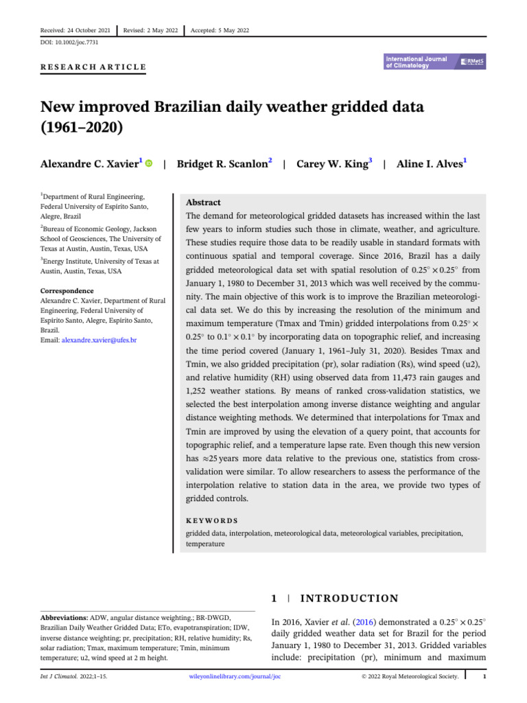 Intl Journal of Climatology - 2022 - Xavier - New Improved Brazilian Daily Weather Gridded Data ...