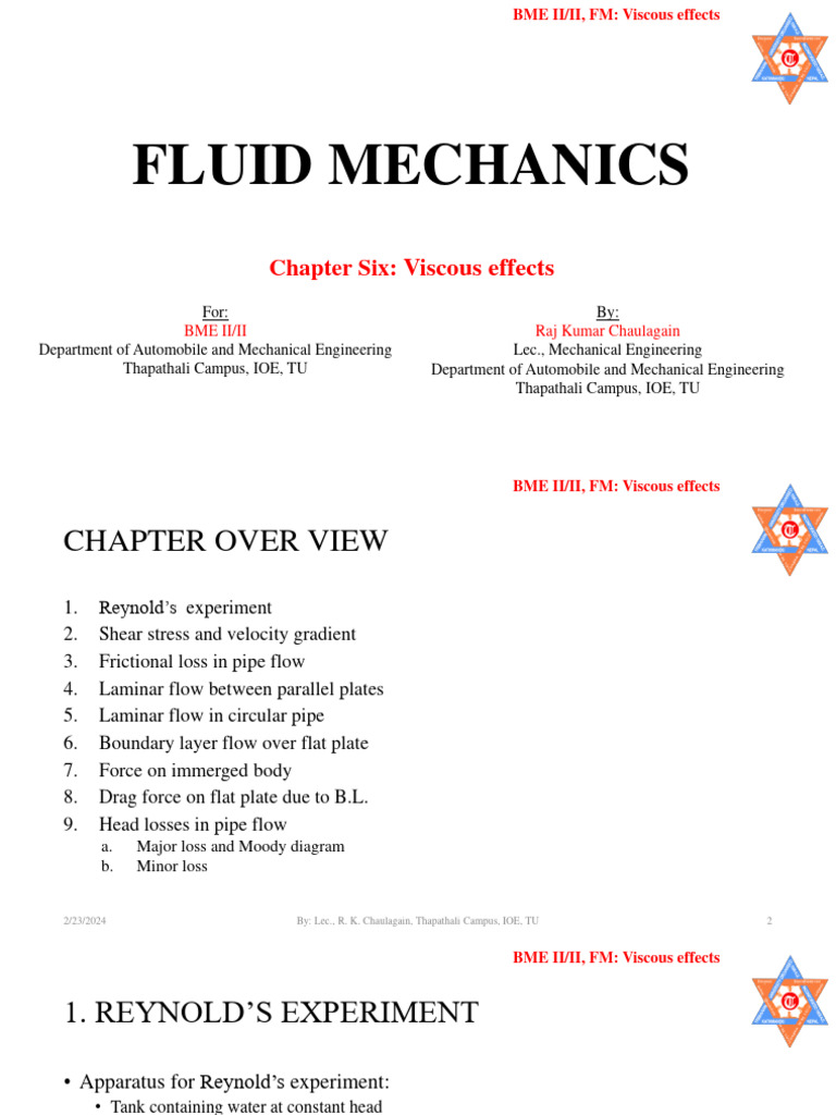 BME FM Chapter 6 Viscous Effect | PDF | Boundary Layer | Fluid Dynamics