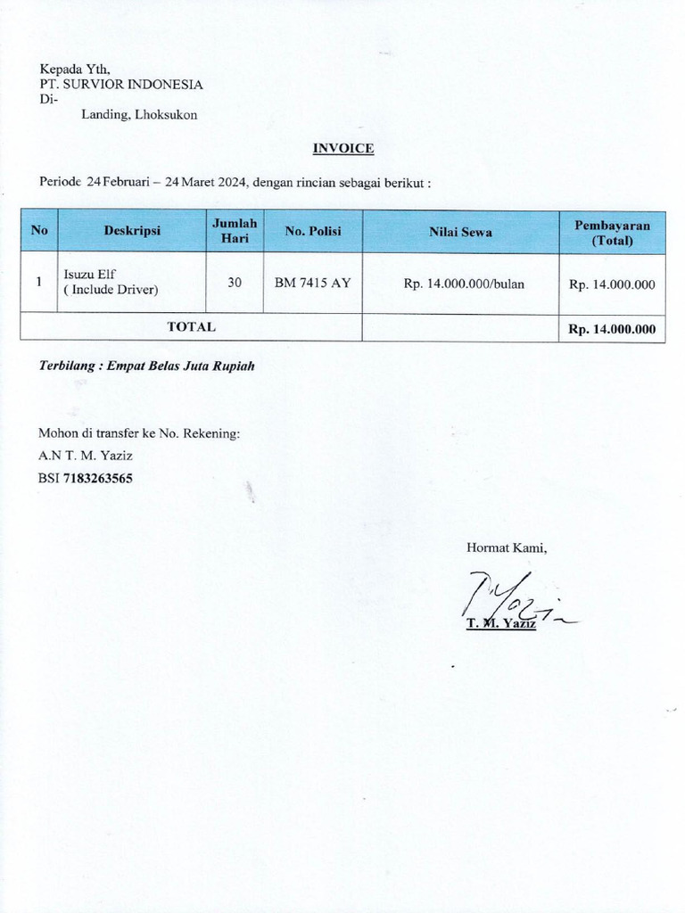 Invoice TM Yaziz | PDF