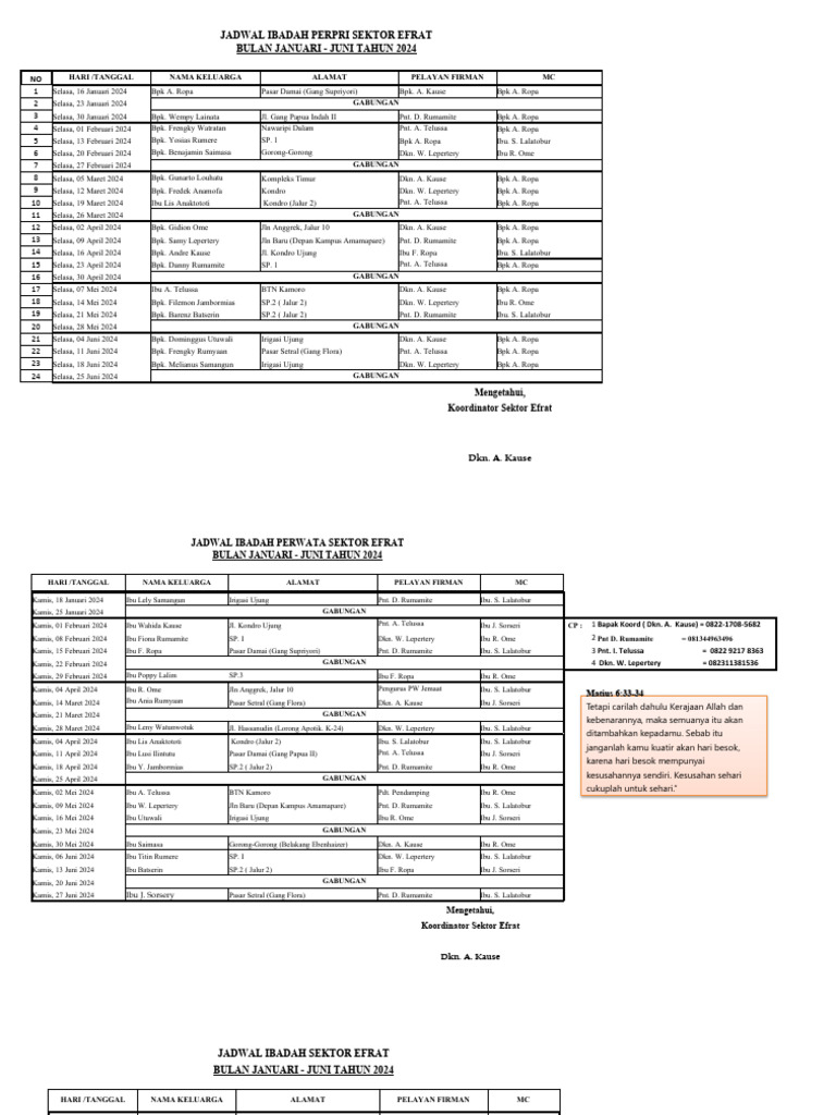 Jadwal Ibadah Sektor Efrat 2024 | PDF