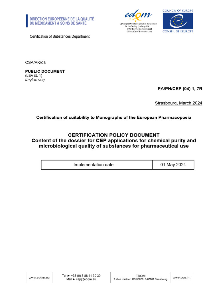 CEP Application Dossier Guidelines | PDF | Chemistry