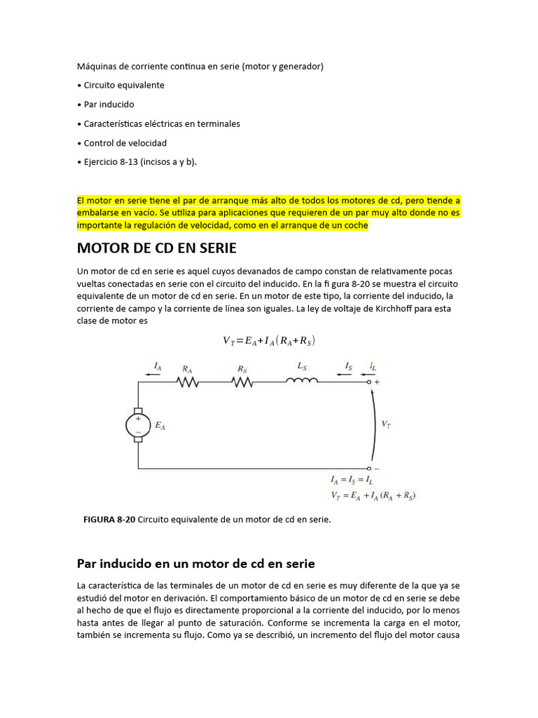 Motor de CD en Serie: Características y Control | PDF | Generador ...