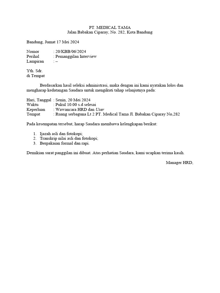 Surat Panggilan Interview | PDF