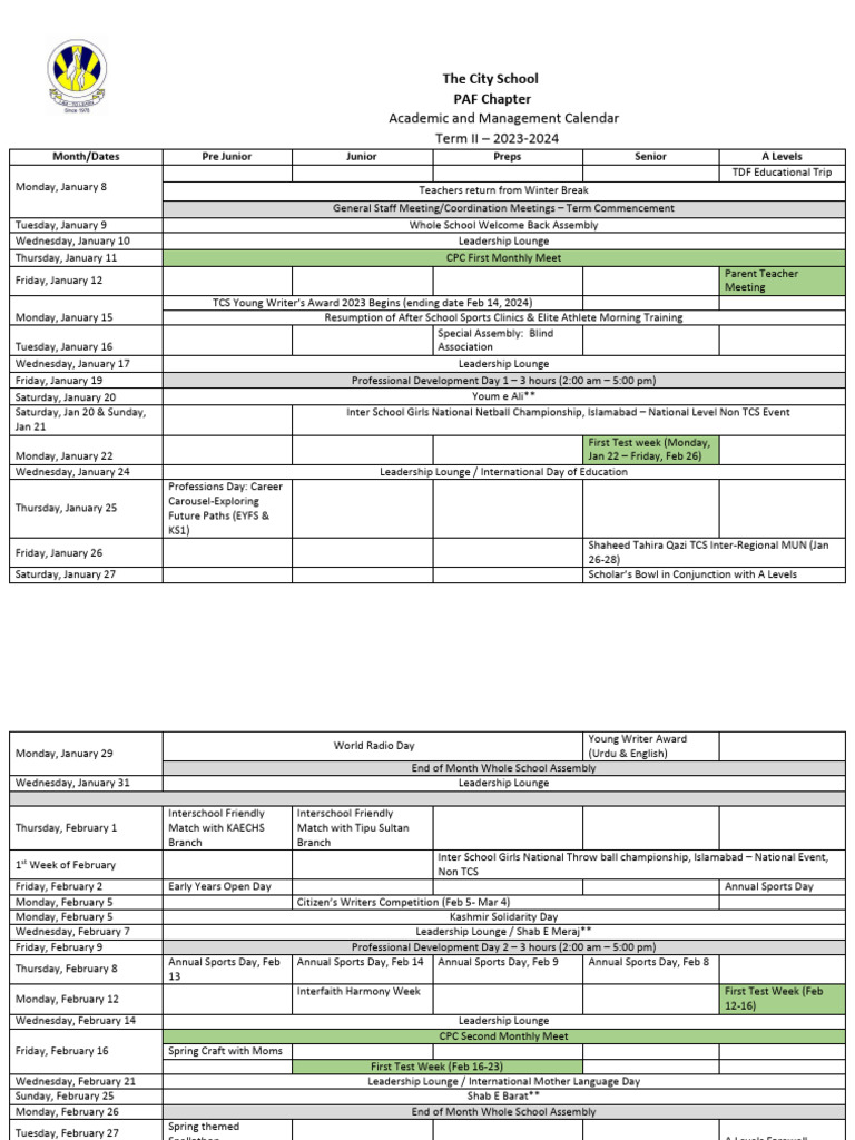 City School Term II Calendar 2023-2024 | PDF | Observances