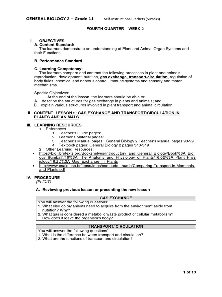 LESSON-2-GAS-EXCHANGE-AND-TRANSPORTCIRCULATION-IN-PLANTS-AND-ANIMALS | PDF | Heart Valve ...